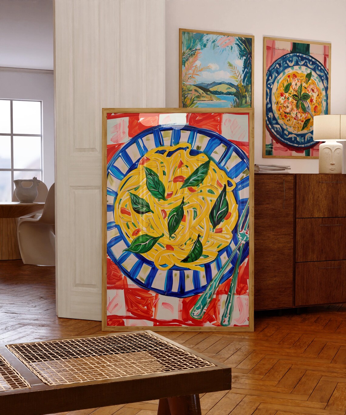 Retro Italian Food Print, Spaghetti Art, Trendy Maximalist Kitchen ...