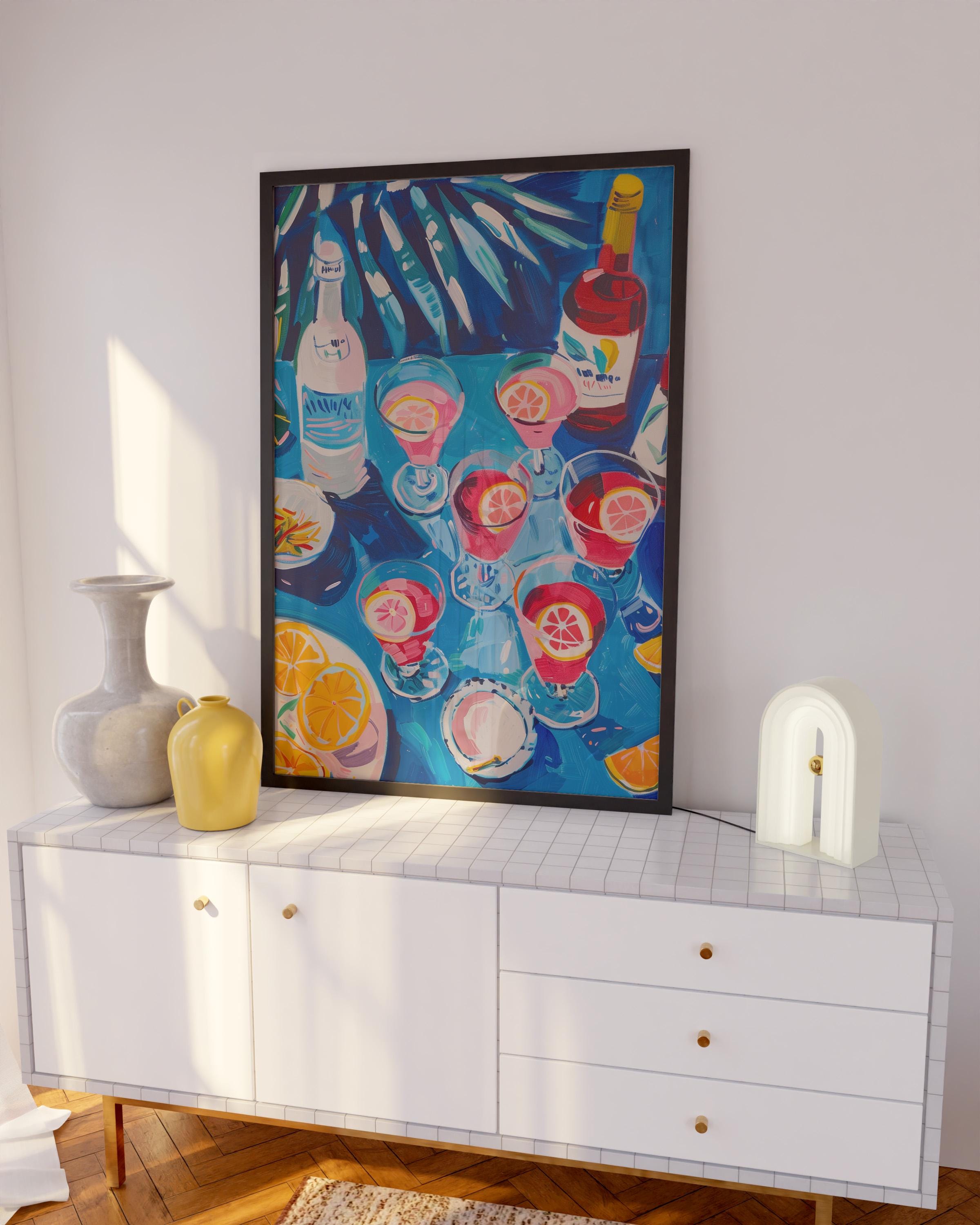 Kitsch Bar Cart Decor Cocktail Poster, Preppy Party Signature Drink ...