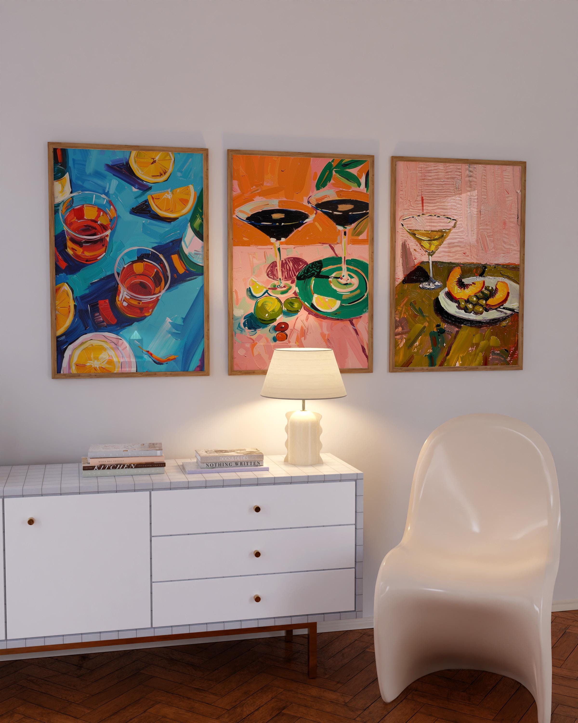 Kitsch Bar Cart Martini Art, Eclectic Happy Hour Decor, Coffee Art ...
