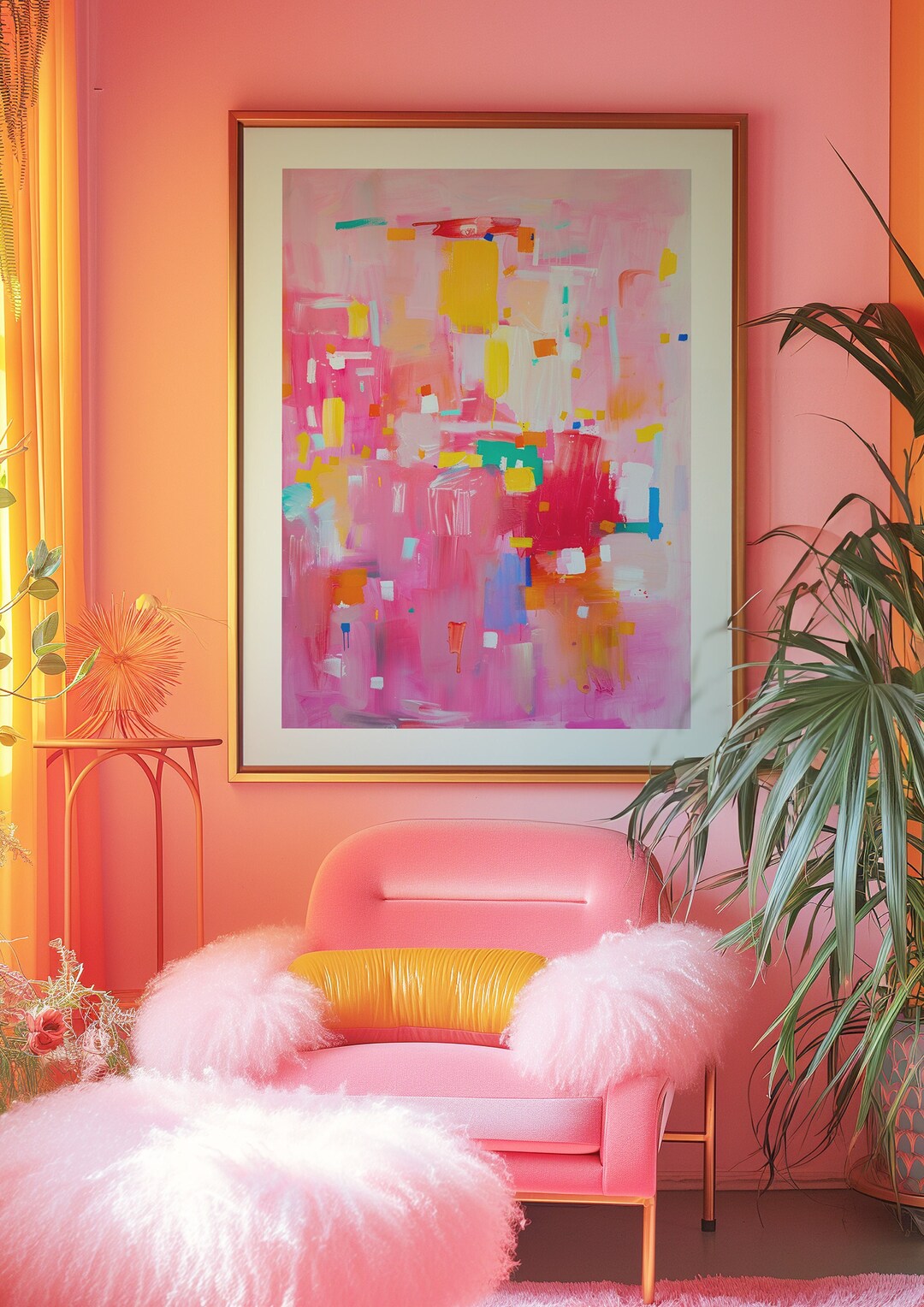 Dopamine Pink Magenta Abstract Painting Print, Extra Large Modern ...