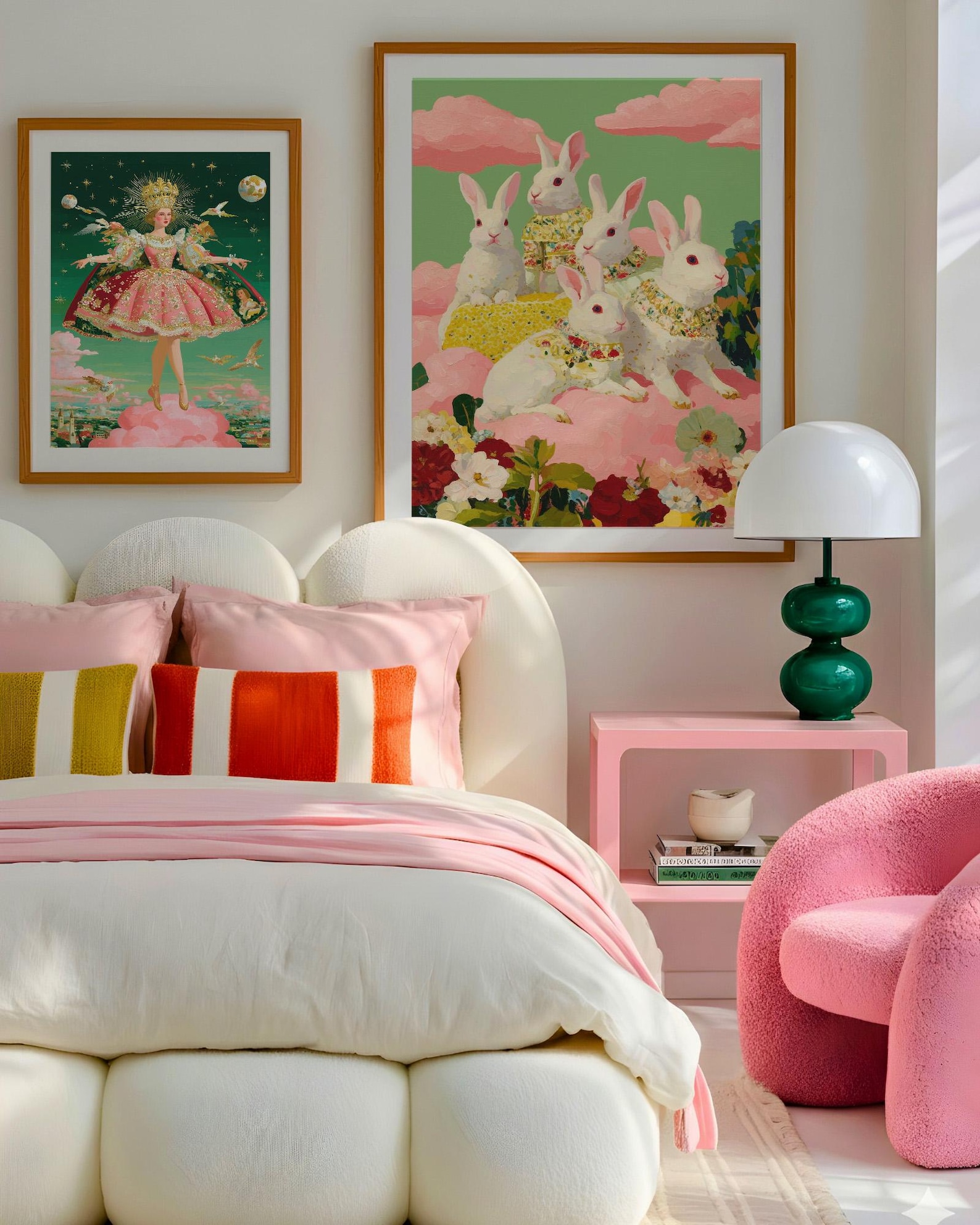 White Rabbits Wall Art | Whimsical Rabbit Painting | Dopamine Surreal ...