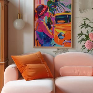 Matisse-style Woman Portrait With Classic Car, Maximalist Wall Art ...