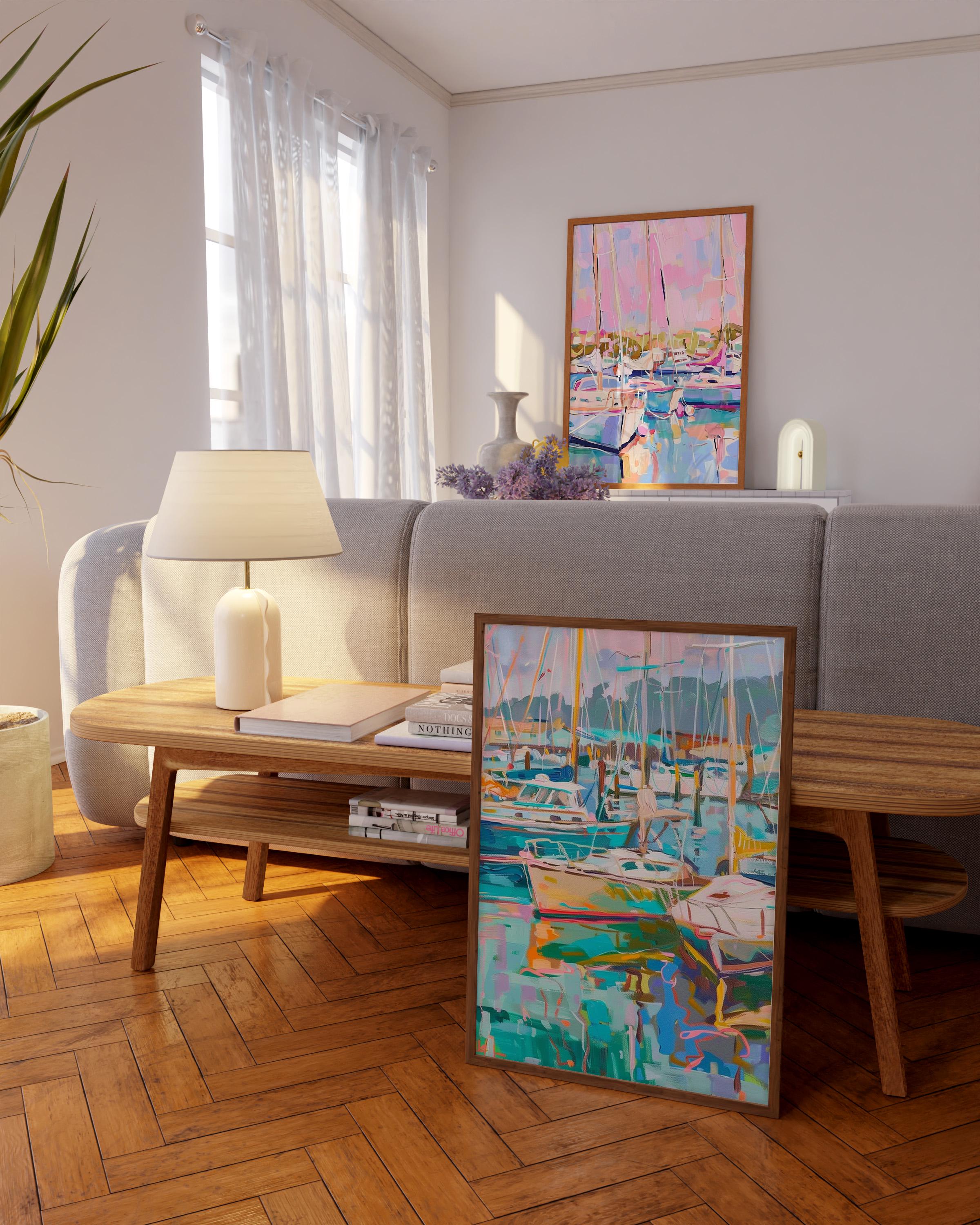 Bue Wall Art Sailboat Seascape Art Print, Boat Drawing,retro Ocean Wall ...