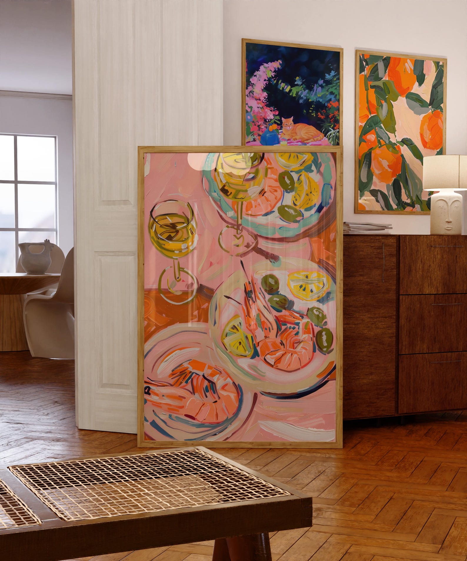 Preppy Restaurant Wine Shrimp Seafood Poster, Oyster Kitchen Decor ...