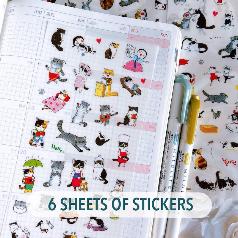 Cute Korean Cat Stickers - Etsy