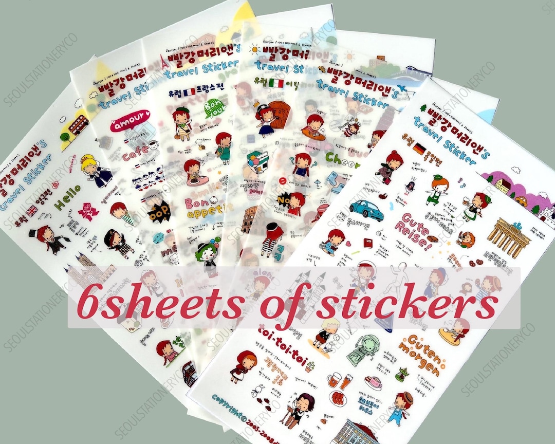 6 Sets of Korean Carton Sticker Sheets, Daily Life Sticker Sheets ...