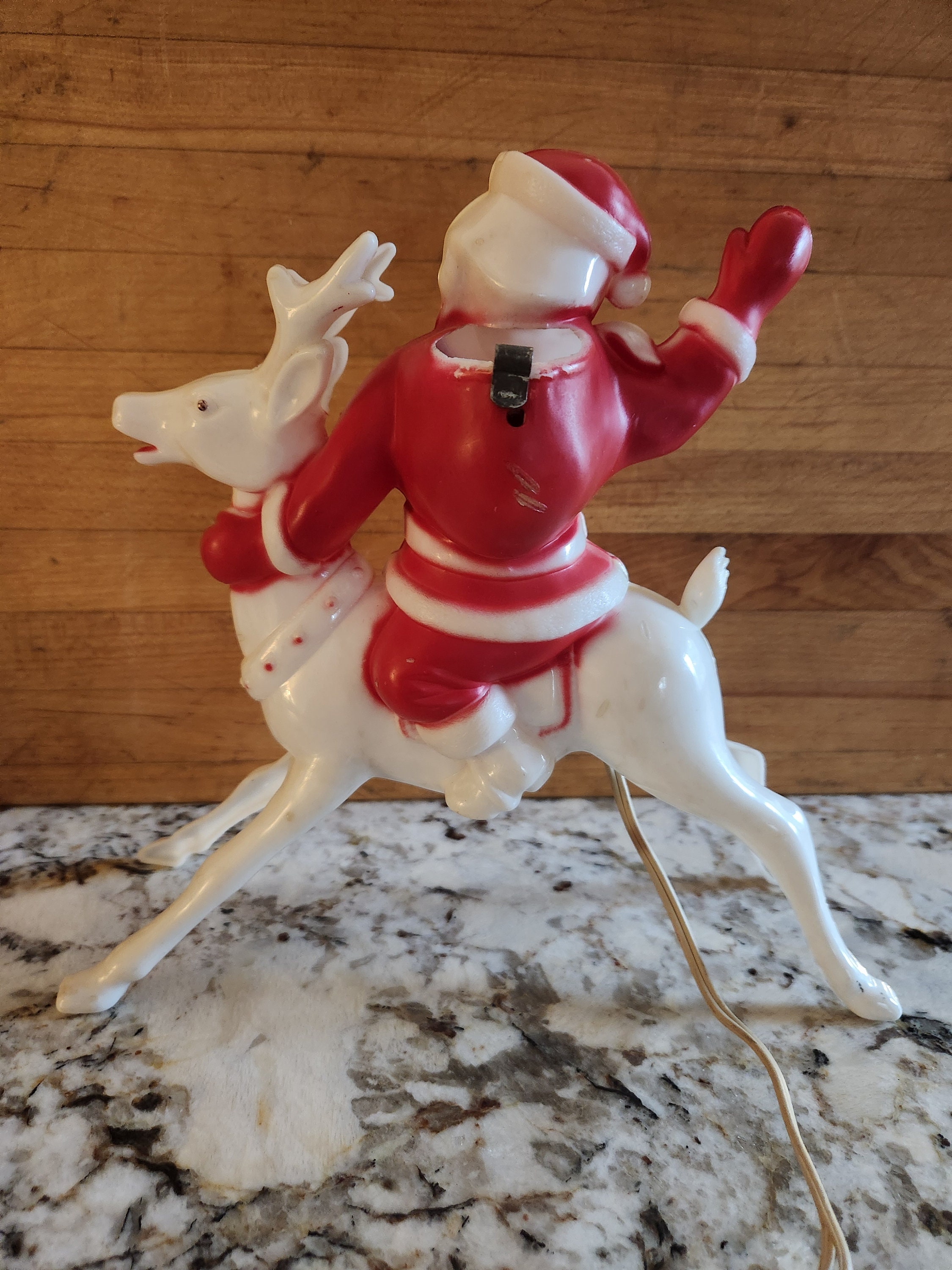 Vintage Lighted Plastic Santa on Reindeer 1950's - Etsy