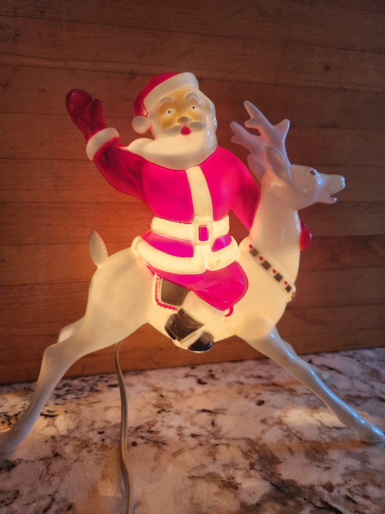 Vintage Lighted Plastic Santa on Reindeer 1950's - Etsy