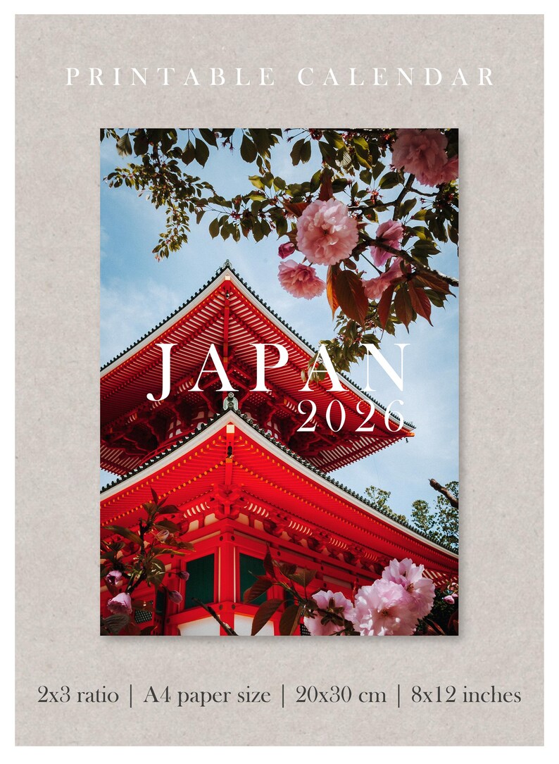 Printable 2026 Japan Photo Calendar | A4 or 10×15 | Instant Download - Etsy