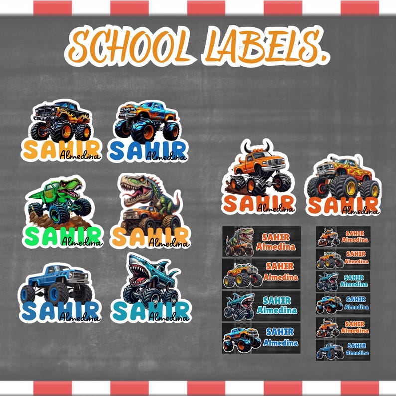 Monster Jam School Labels, School Book Labels, Monster Jam Name Tags ...