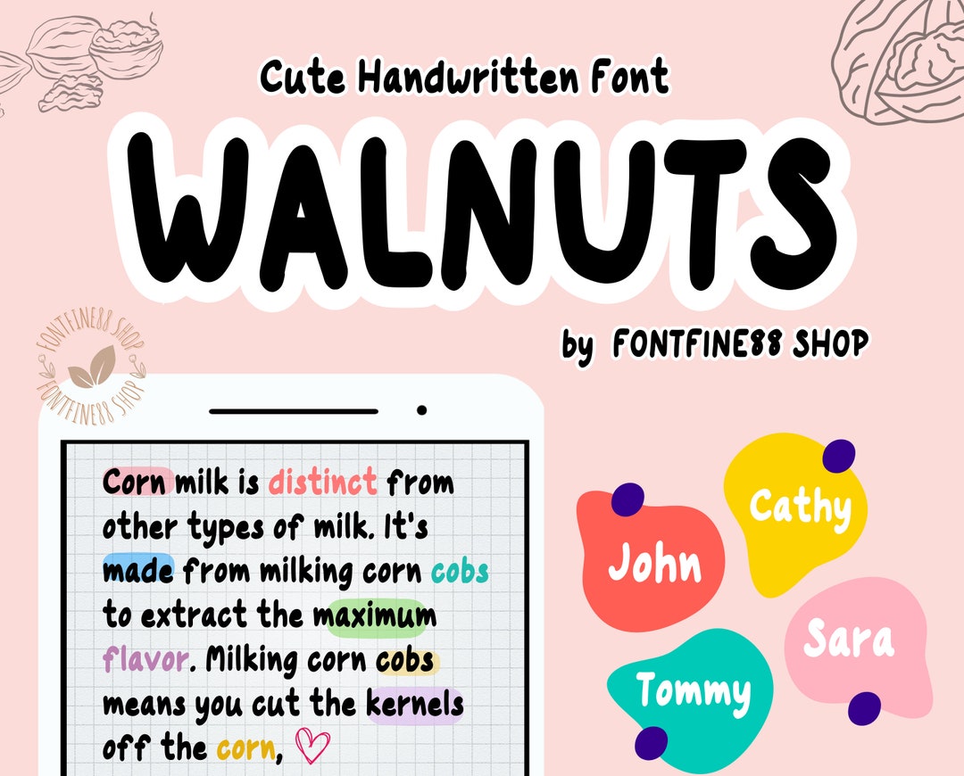 Cute Handwritten Font, Lettering Font, Simple Font Digital Note Taking ...