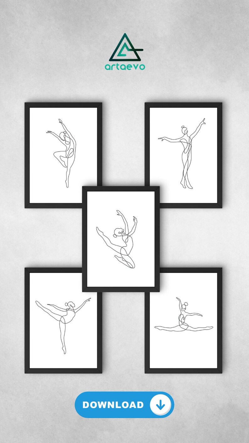5 In 1 Woman Line Art Body Digital Print Minimalist Female Single Line