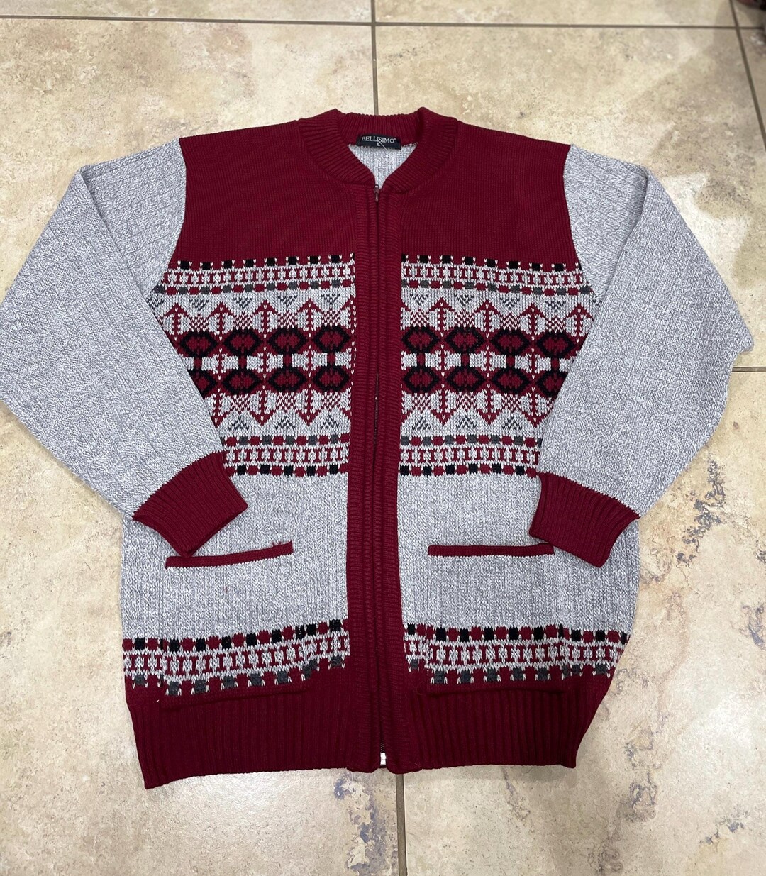 Bellissimo Men's Cozy Knitted Round Neck Crew Zipper Cardigan - Etsy