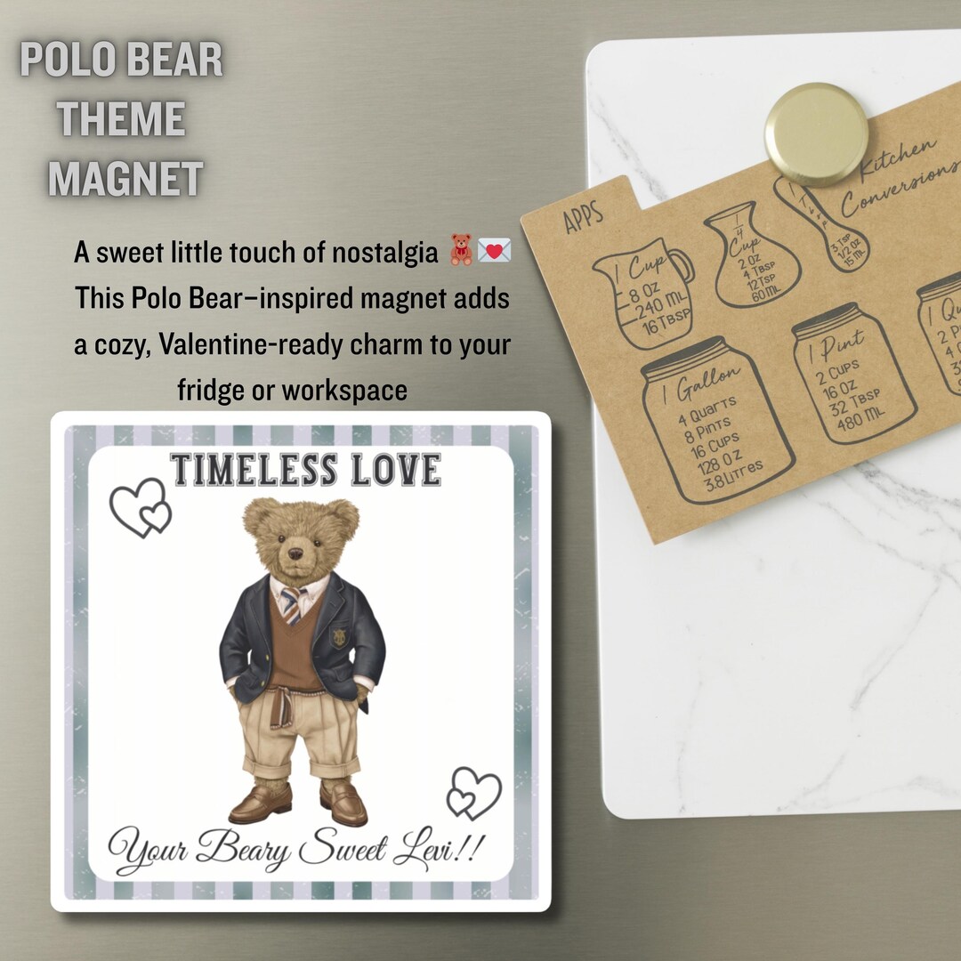 Timeless Love Teddy Bear Magnet | Square Polo Bear Theme Valentine - Etsy
