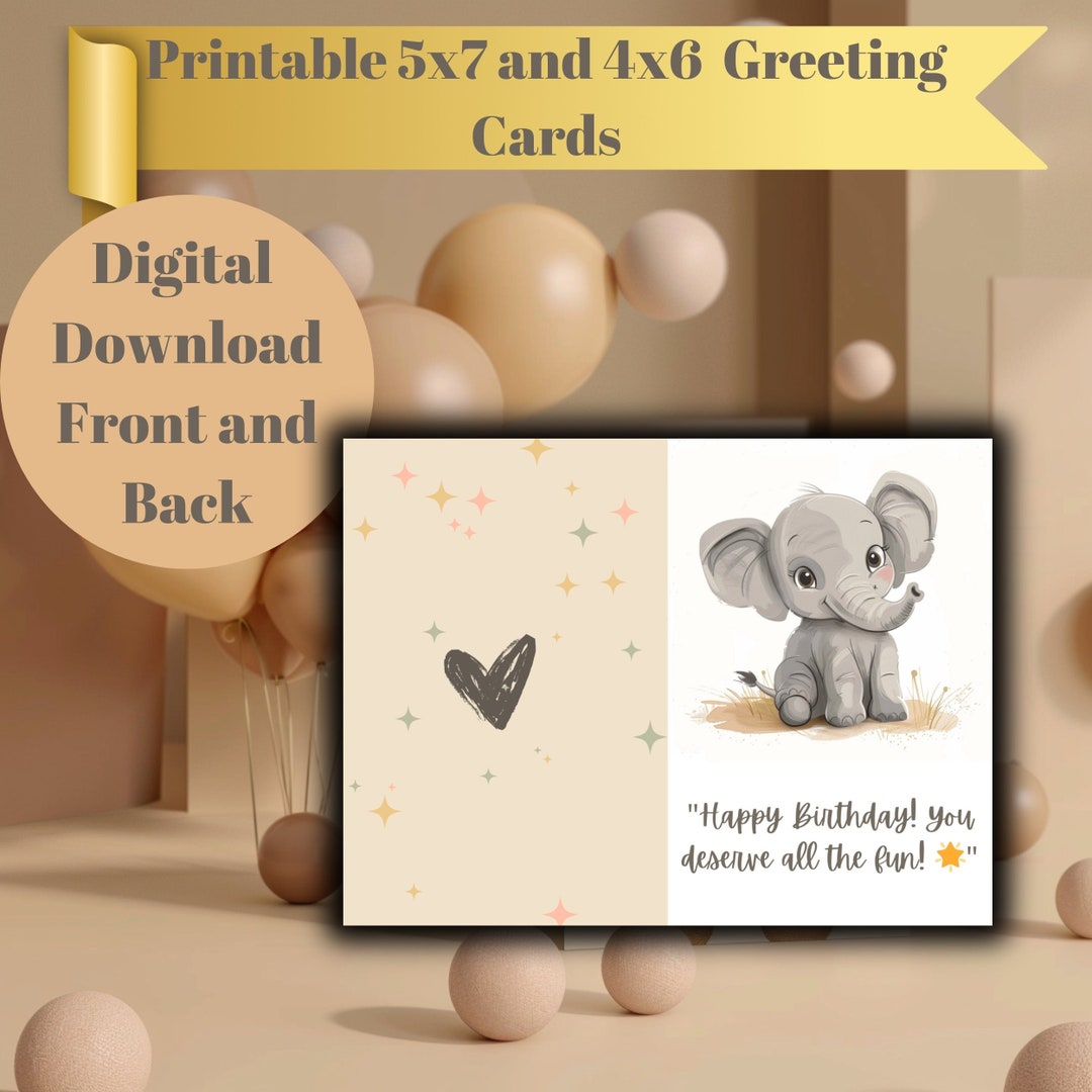 Cute Printable Greeting Cards for Kids Digital Download 10 Designs ...