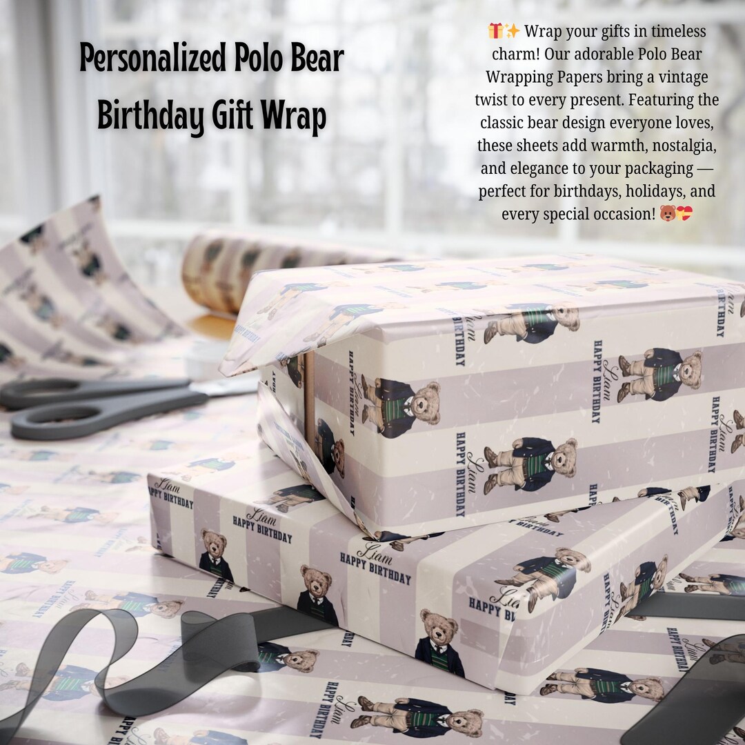 Polo Bear Gift Wrap, Vintage Style Wrapping Paper - Etsy