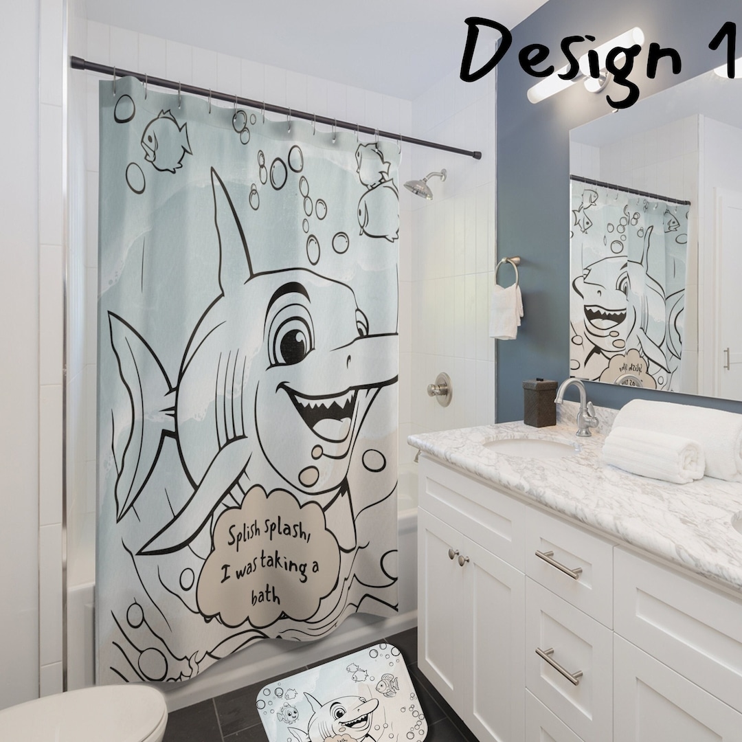 Kids Adorable Bathroom Set Cute Kids Bath Mat Kids Shower Curtain Kids ...