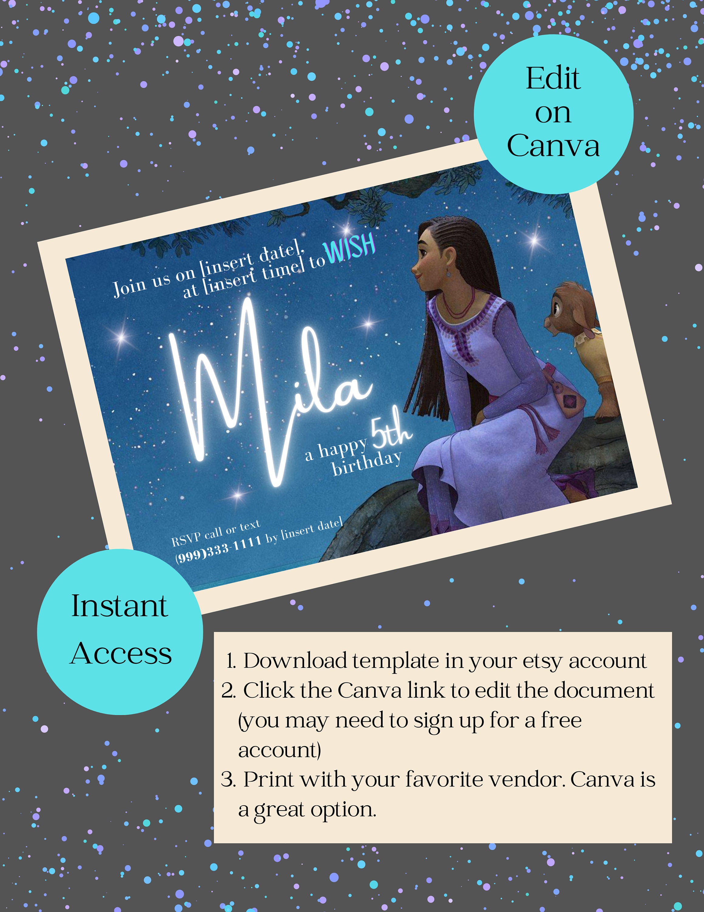 Disney Princess Asha Birthday Party Invitations Personalized Royal ...