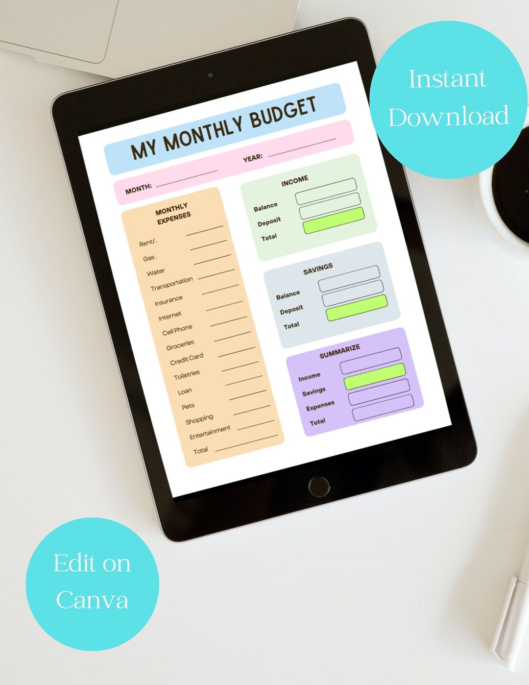 New Digital Monthly Budget Templates With Canva Customization Take ...