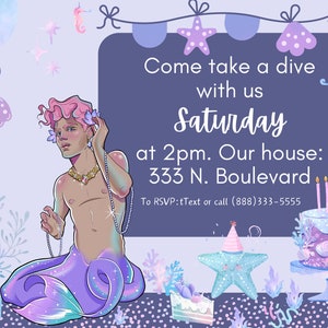 Digital Download Merman Birthday Invitation Set for Boys and Girls ...