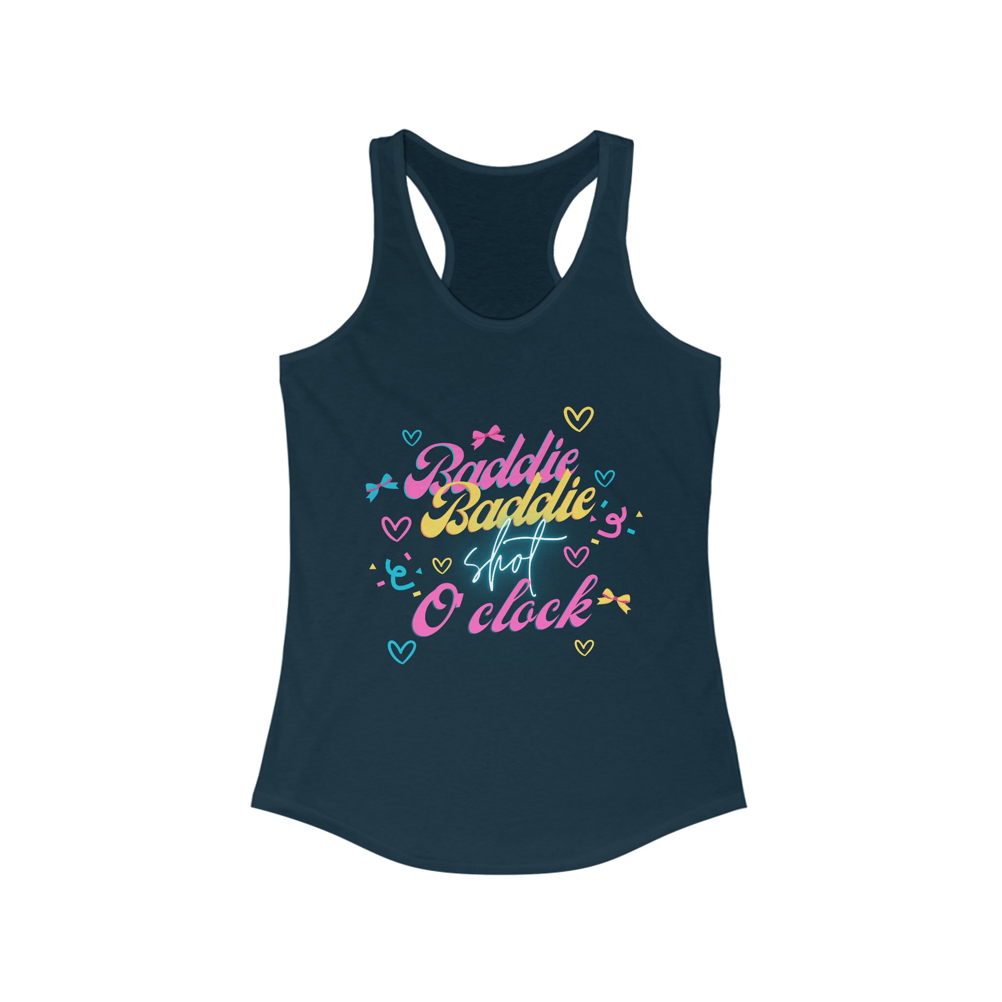 Baddies Only Baddie Baddie Shot Oclock Slim Fit Tank Top With Bow Accents Perfect For