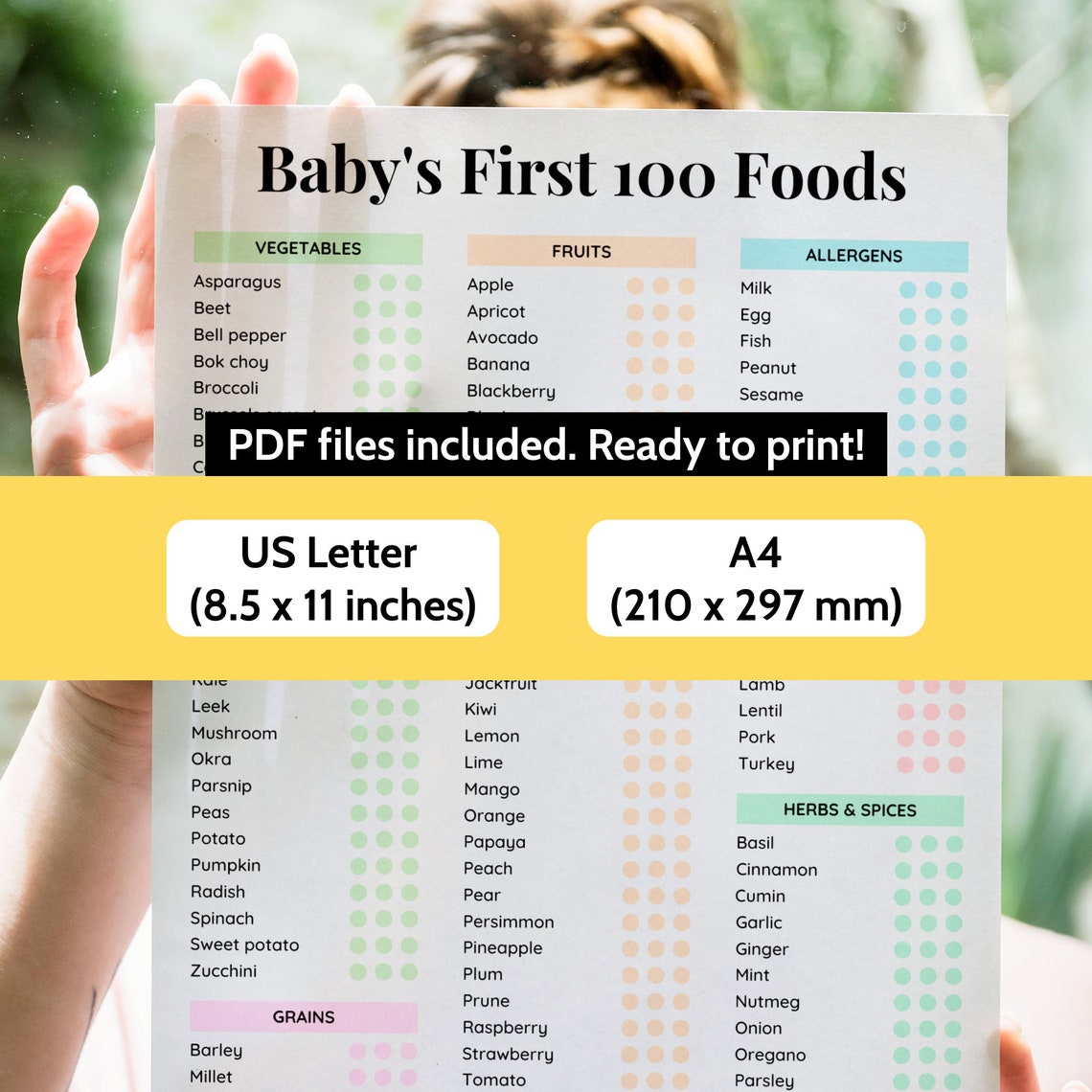 Baby's First 100 Foods Tracker Planner Checklist Chart Log • Printable ...