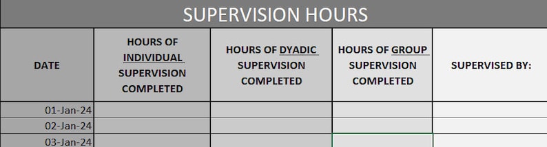 Counselling Practicum Hours Spreadsheet Tracker With Automatic Counting ...