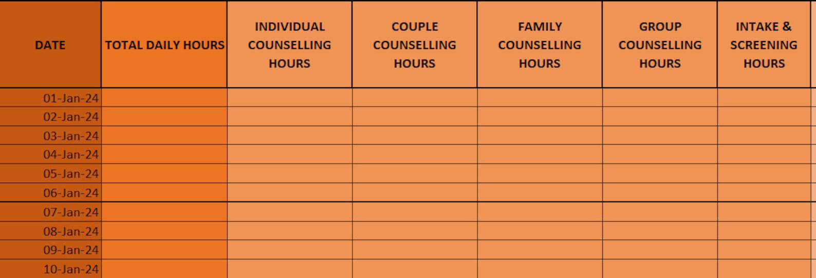 Counselling Practicum Hours Spreadsheet Tracker With Automatic Counting ...