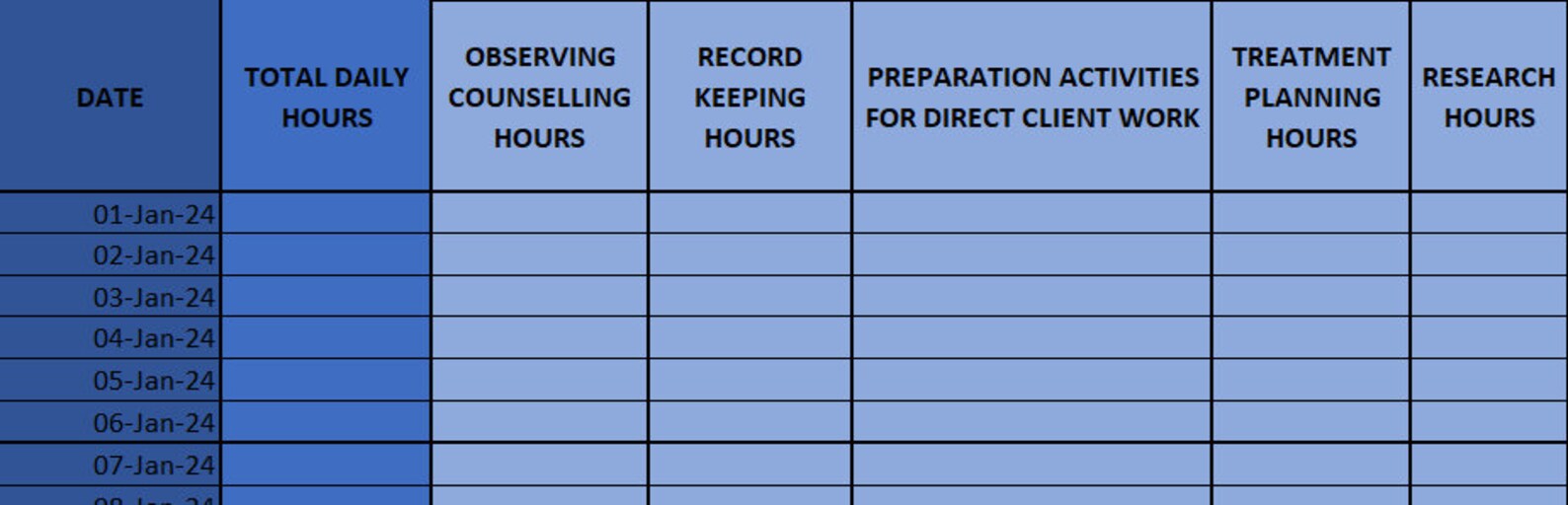 Counselling Practicum Hours Spreadsheet Tracker With Automatic Counting ...