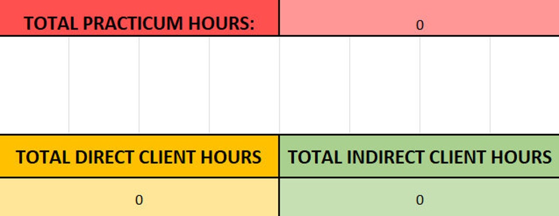 Counselling Practicum Hours Spreadsheet Tracker With Automatic Counting ...