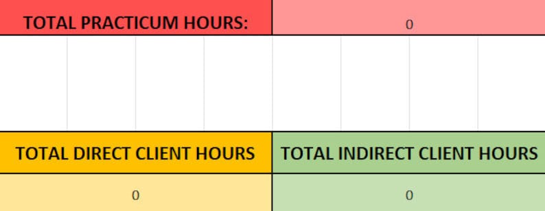 Counselling Practicum Hours Spreadsheet Tracker With Automatic Counting ...