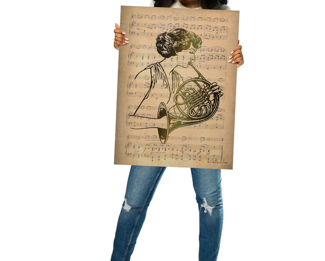 Vintage French Horn Art Print, Lady Musician Poster - Etsy