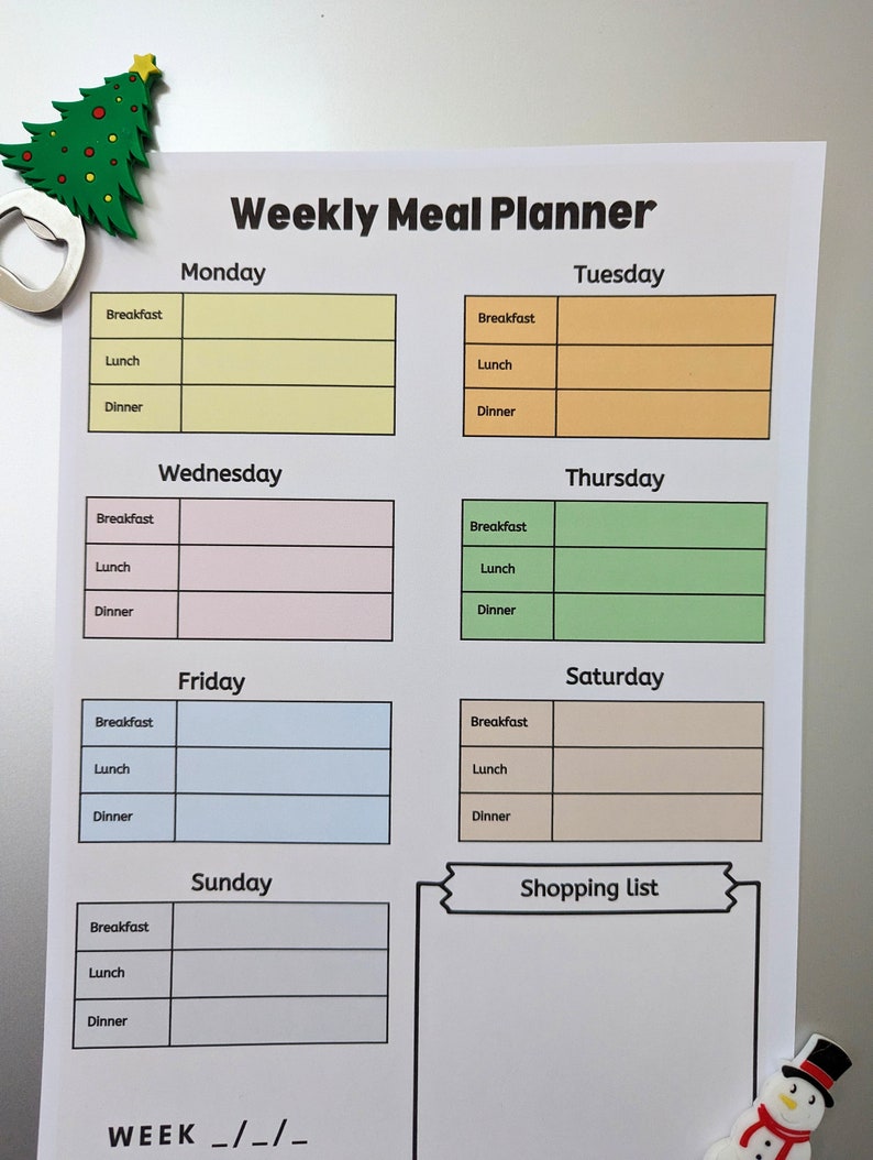 Printable Minimalist Meal Weekly Planner, Digital Planner, Shopping ...