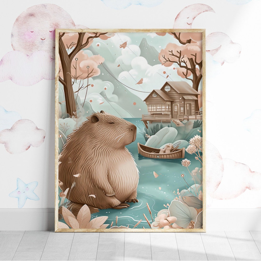 Fluffy Capybara Art Fairy Tale Capybara Print Nursery Capybara Art Fantasy Capybara Painting ...