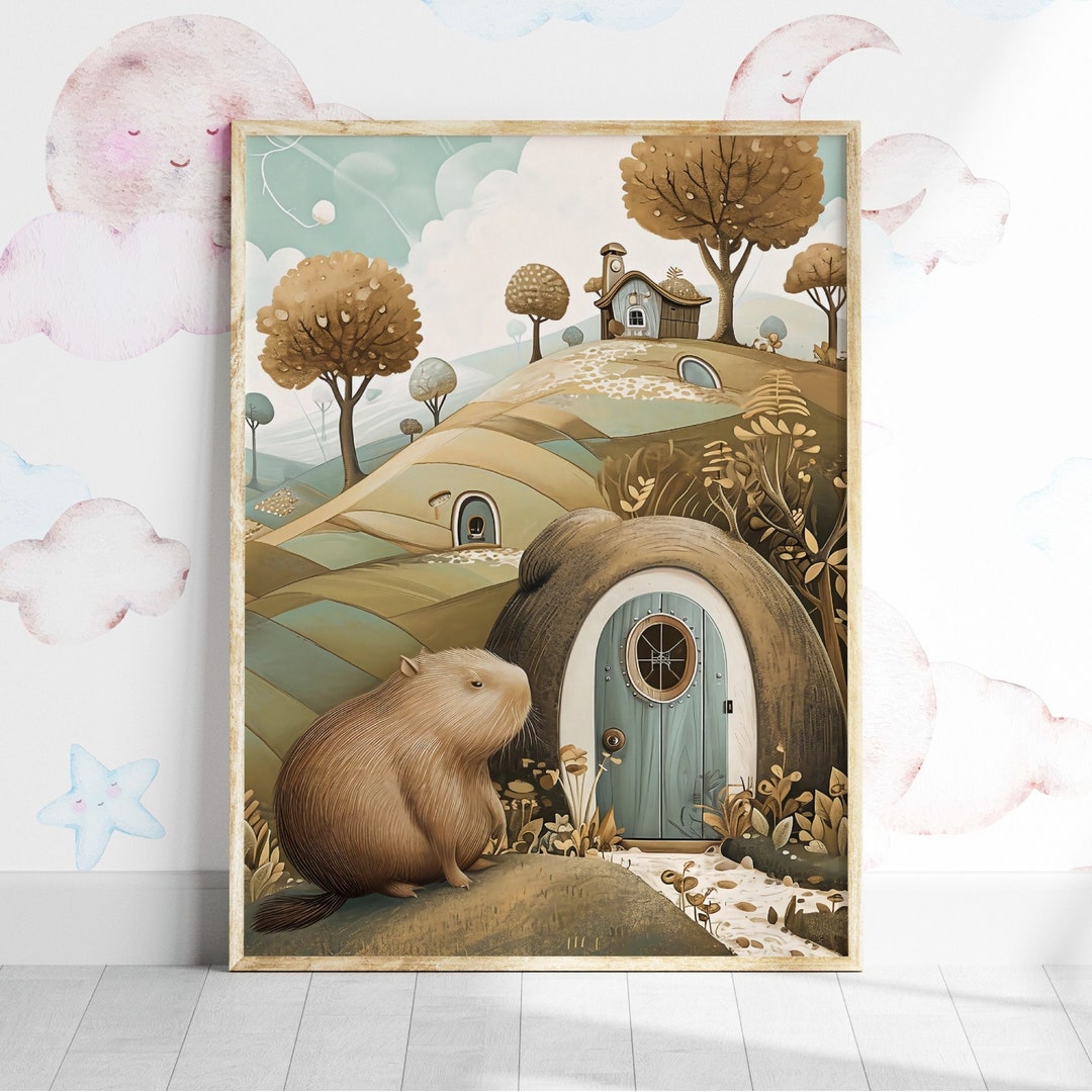 Capybara Cabin Print Fairy Tale Capybara Art Gift Nursery Capybara Art ...