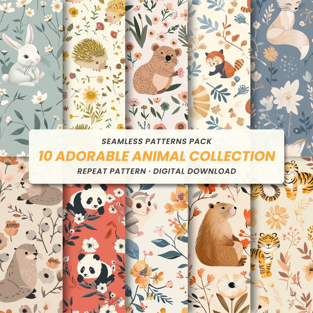 10 Adorable Animal Seamless Patterns Collection - Perfect for Fabric ...
