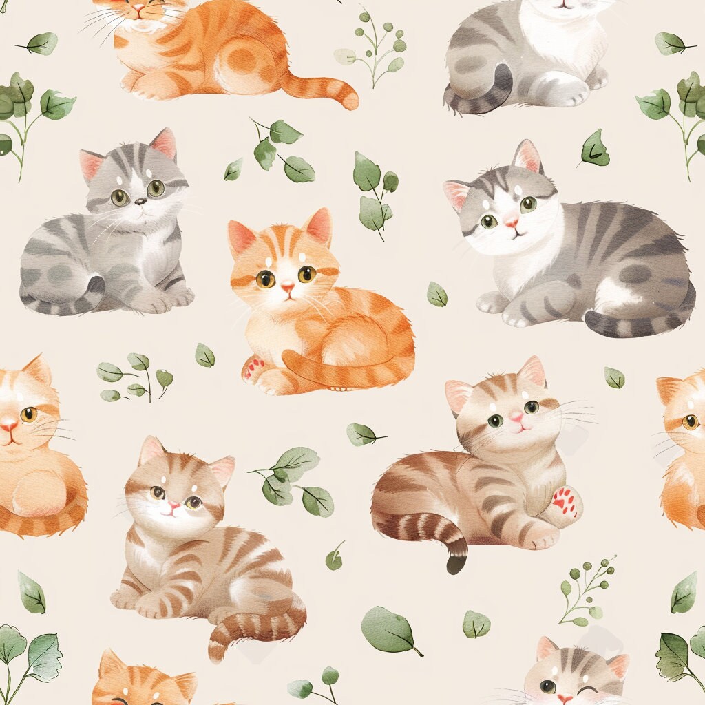 10 Cute Cats Collection Kitty SEAMLESS PATTERNS Digital Design. Baby ...
