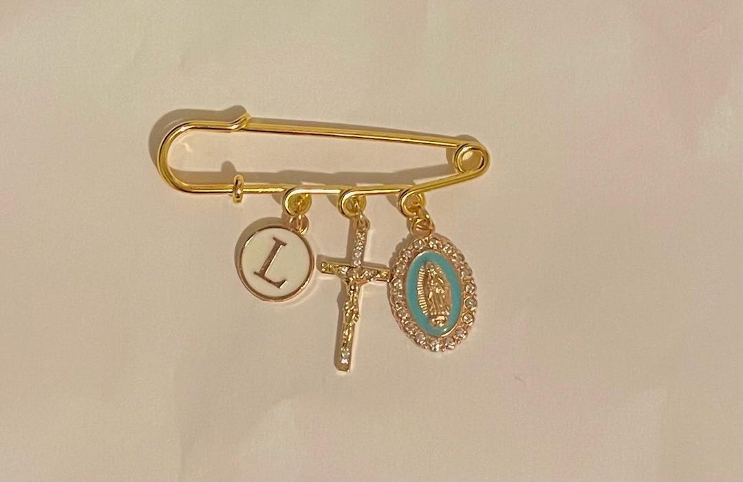 Personalized Baby Pin/brooche, Virgin Mary, Cross Charms - Etsy