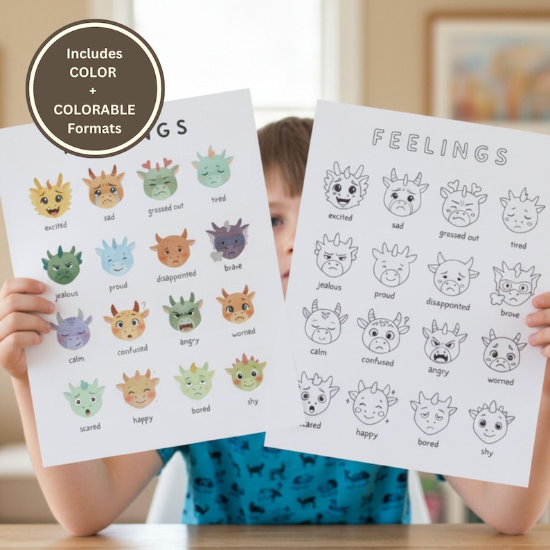 Dragon Emotions Chart: Kids' Feelings Poster & Coloring Page (PDF) - Etsy