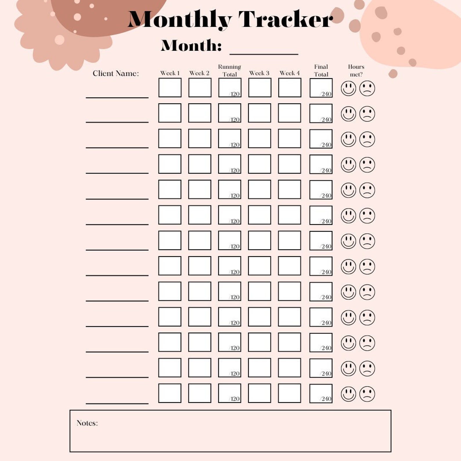 Hours Tracking Sheet - Printable 4 Week and 5 Week Trackers; Perfect ...