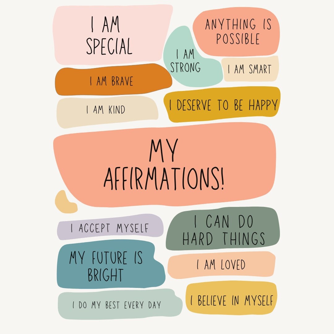 5 Affirmations Sheets Printable Bundle Kids and Teens Therapy ...