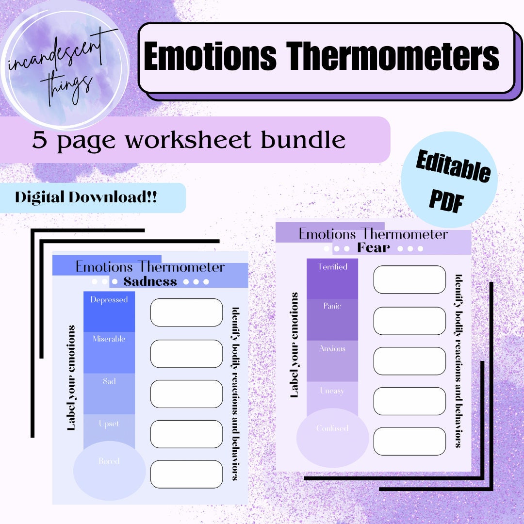 Emotions Thermometer Feelings Thermometer Printable 5 Page Worksheet ...