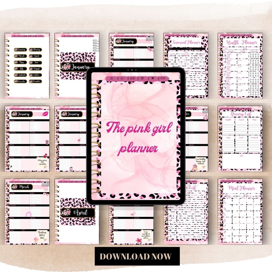 Undated Digital Planner, Pink Girl Digital Planner, Digital Journal For ...