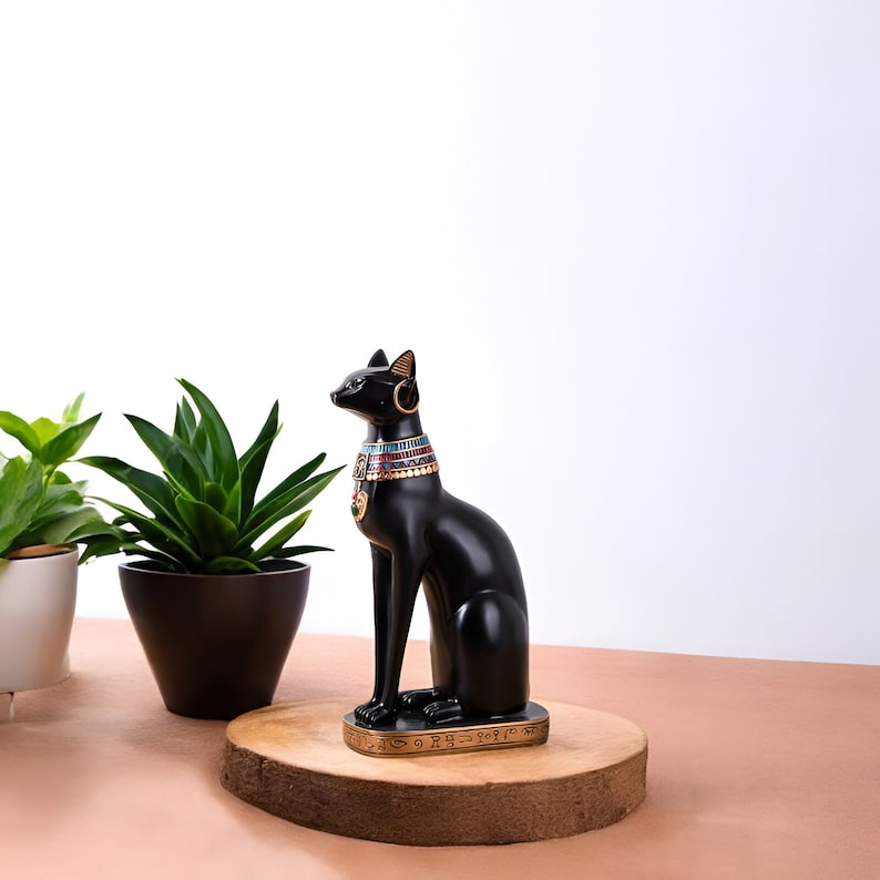 Goddess Bastet Cat / Unique Statue of Black Cat With Scarab / Symbols ...