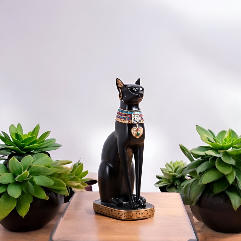 Goddess Bastet Cat / Unique Statue of Black Cat With Scarab / Symbols ...