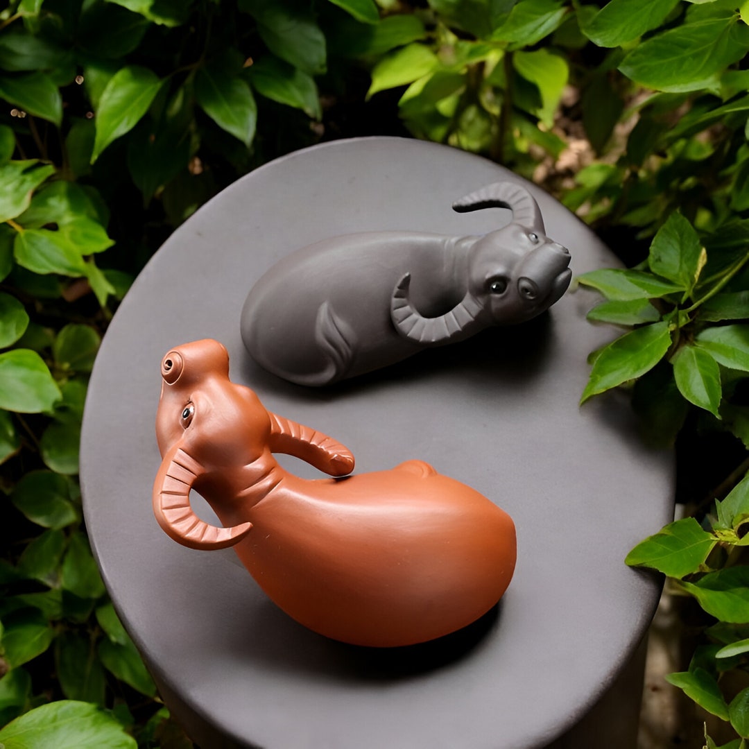 Lying Cow Statue, Cute Ceramic Zisha Cow Statue, Little Cow Statue for ...