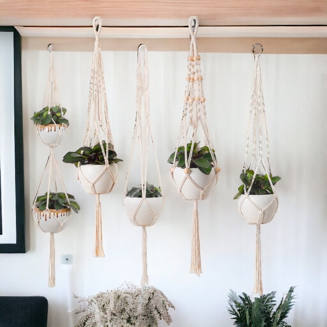 9 TYPES of White Macrame Hanger Planter, Minimalist With Tassel, White ...