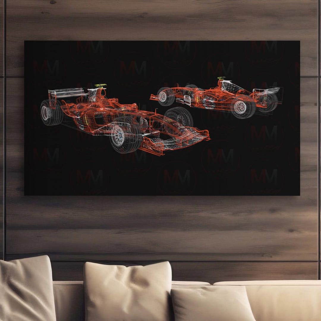 Ferrari F2004 Wireframe Canvas Wall Art, 3 Sizes and 8 Car Angles ...