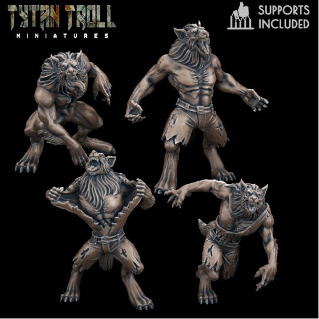 Set of Four Werewolves in Various Action Poses From Tytantroll ...