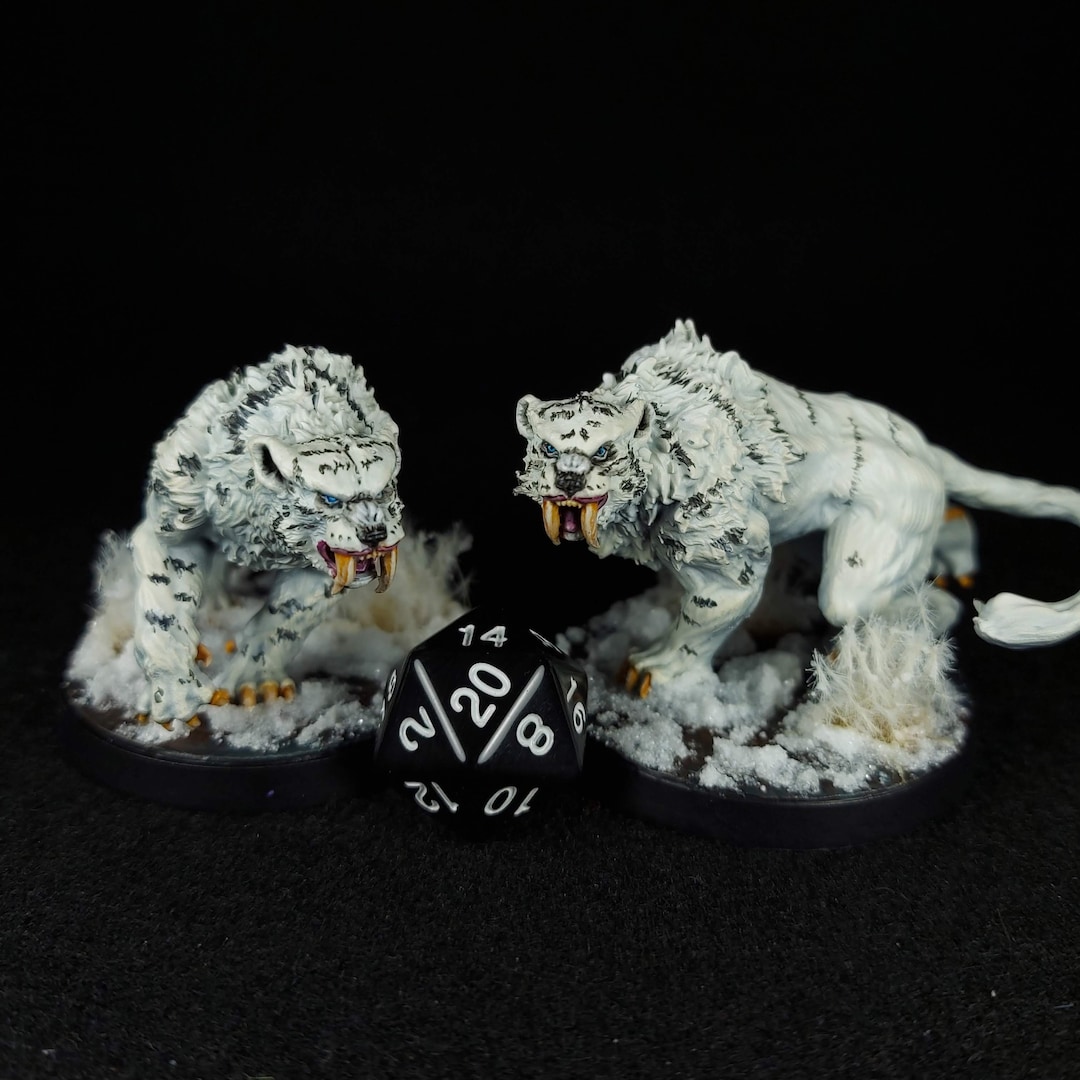 Pair of Snowy Sabertooth Tigers/cats Hand Painted Miniature - Dungeon ...